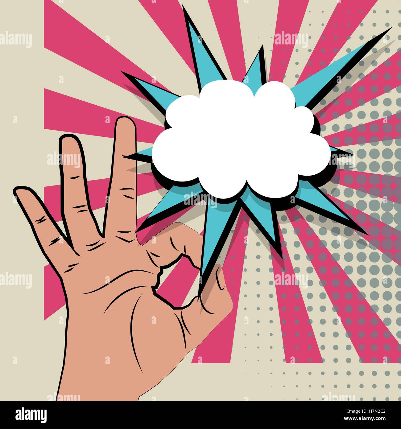 Hand Sign Comic Retro Pop Art Style White Round Bubble Gestures Ok