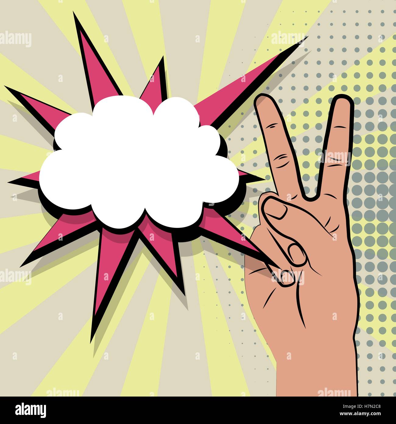 Hand peace sign comic retro pop art style white bubble. Cartoon comic ...