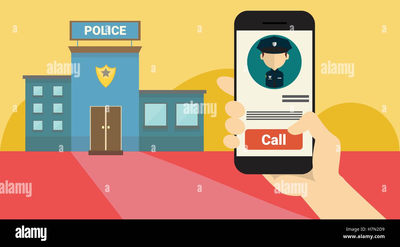 Hand Hold Cell Smart Phone Application Online Police Service Banner ...