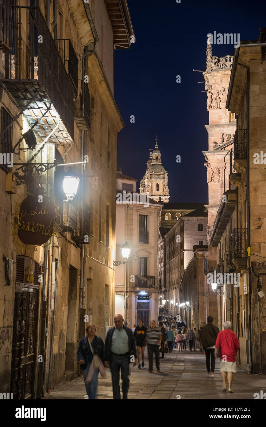 Evening paseo on the Compania, looking toward the Palacio de Monterrey ...