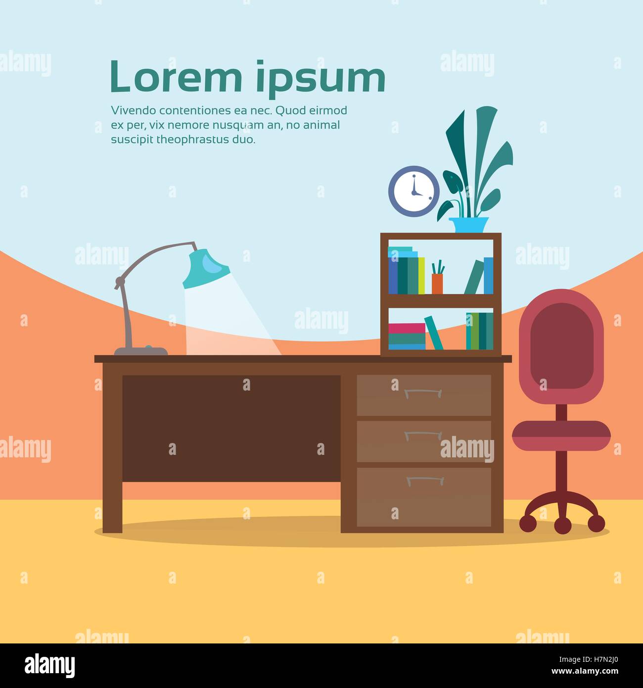 Empty Workplace Desk Workspace Office Interior No People Flat Vector ...