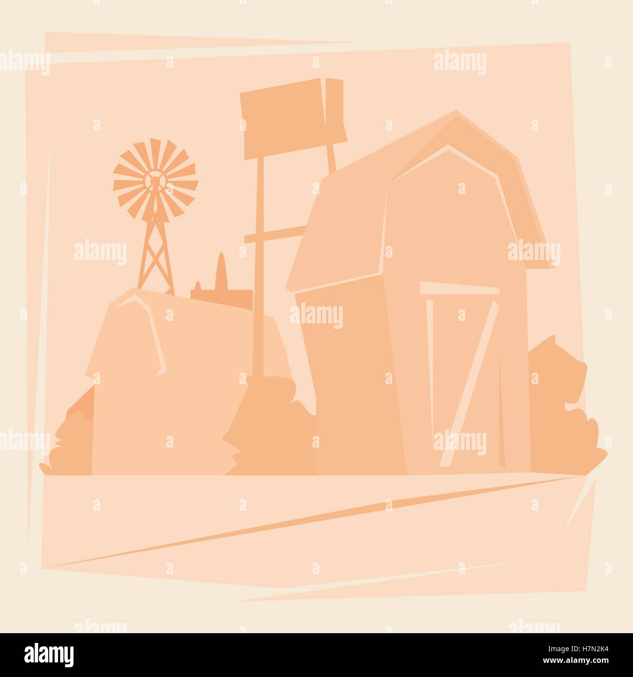 Silhouette Farm With House, Farmland Countryside Landscape Flat Vector ...