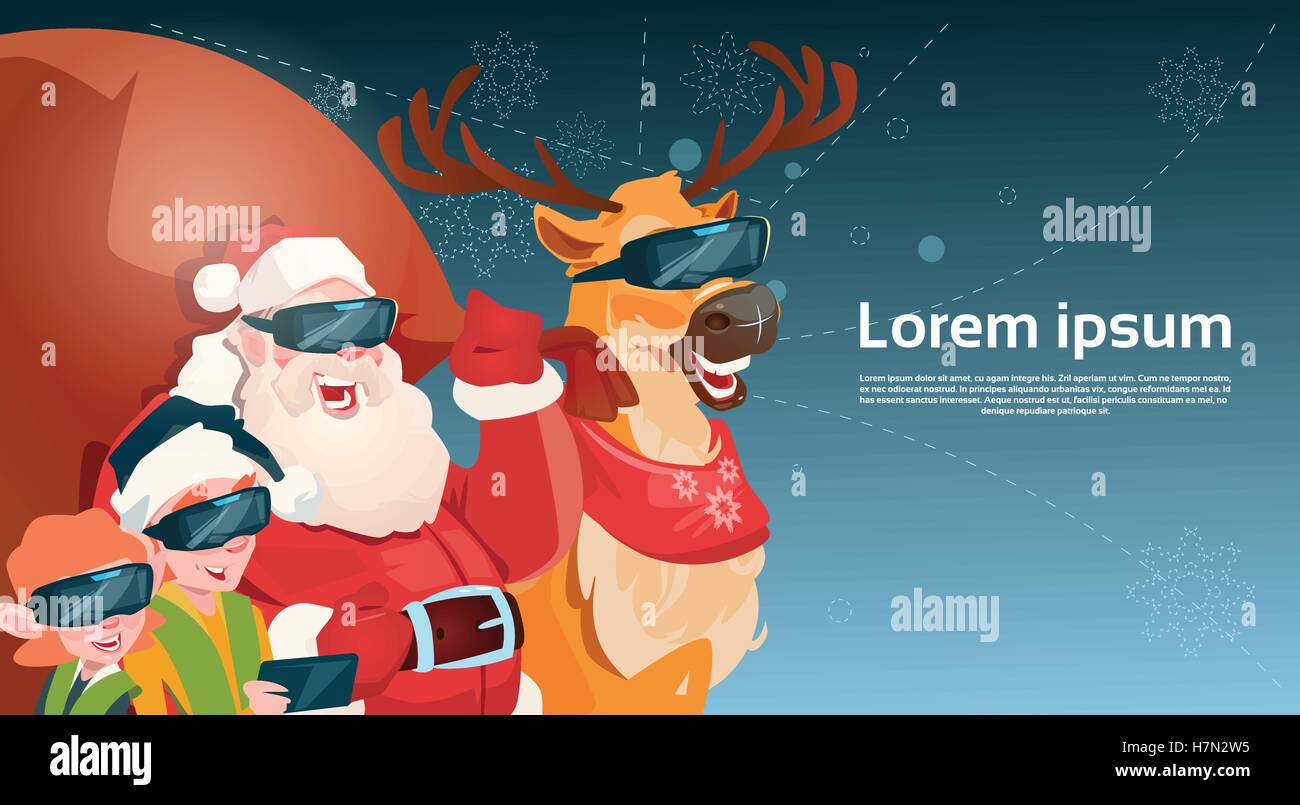 Santa Clause Reindeer Elf Group Wear Digital Glasses Virtual Reality ...