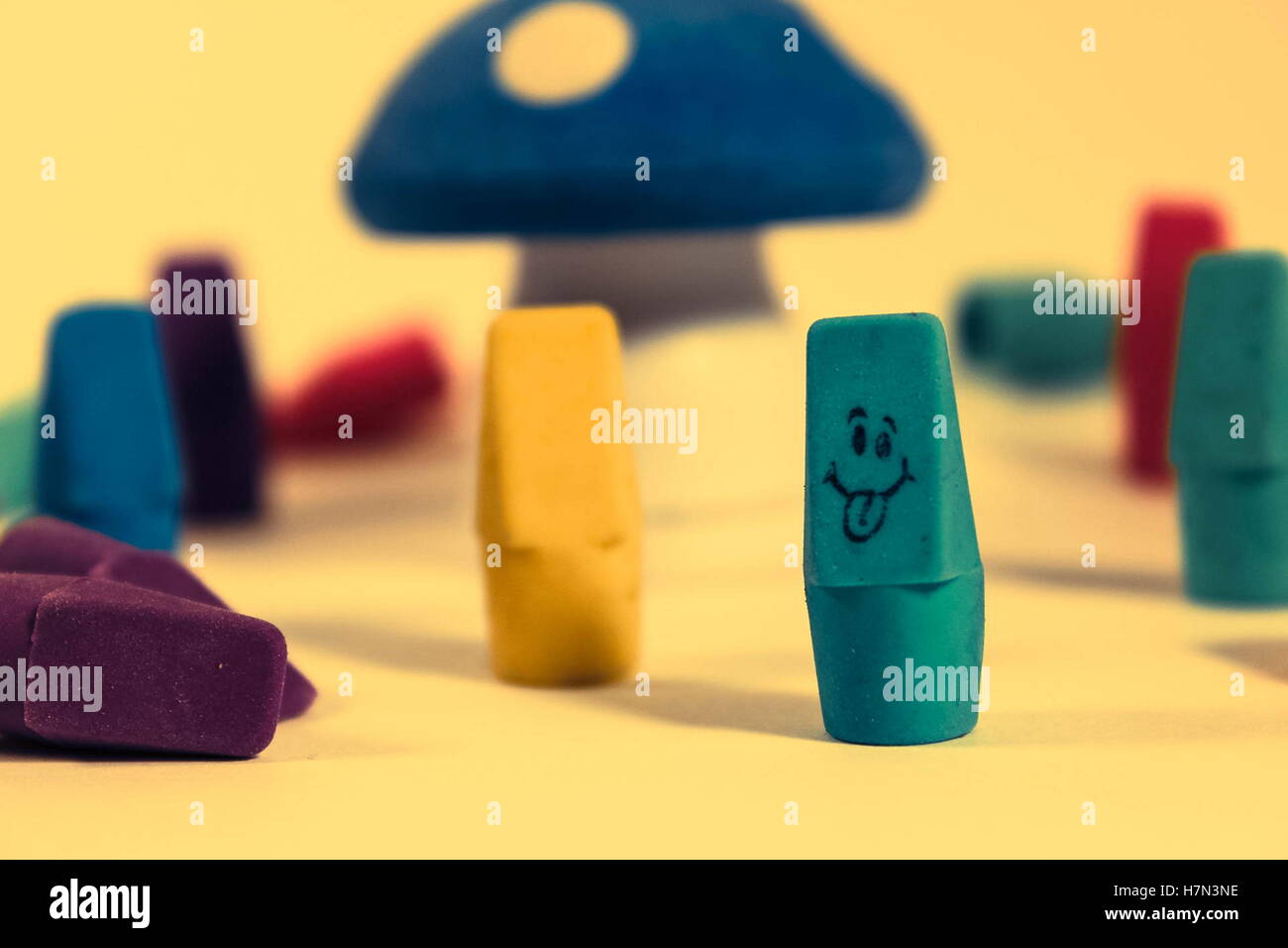 pencil erasers with a smiling face Stock Photo - Alamy