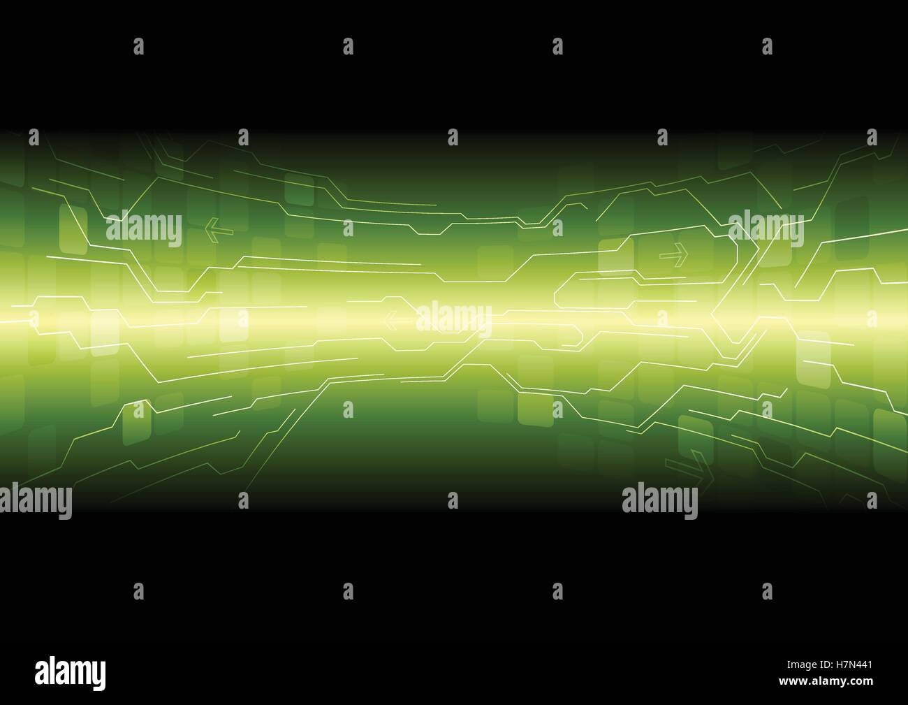 Tech green background with circuit board lines and squares. Vector ...