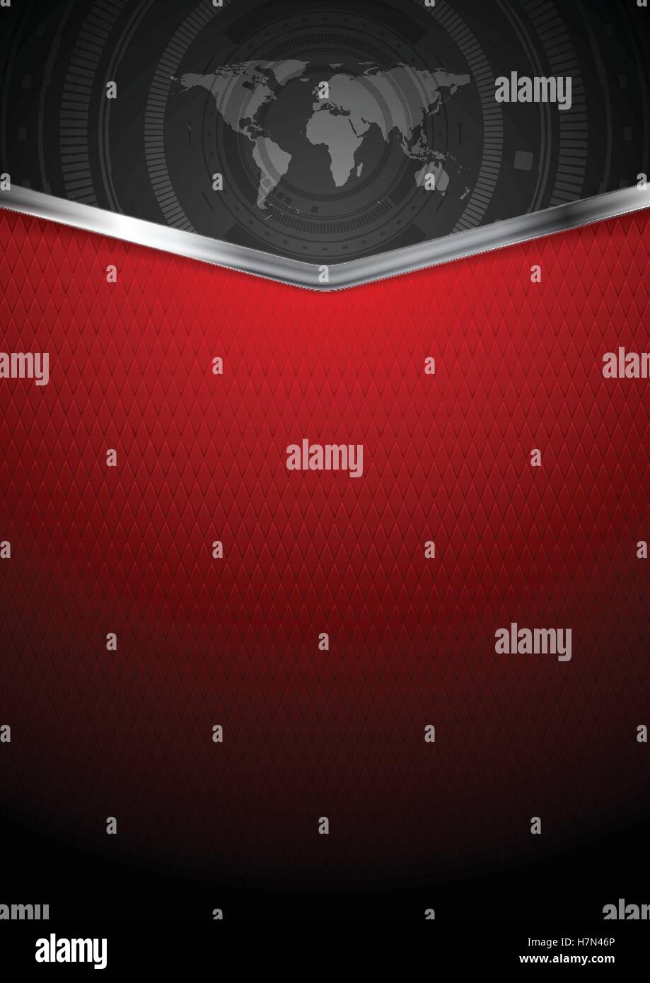 Contrast red black metallic technology background with world map. Tech ...