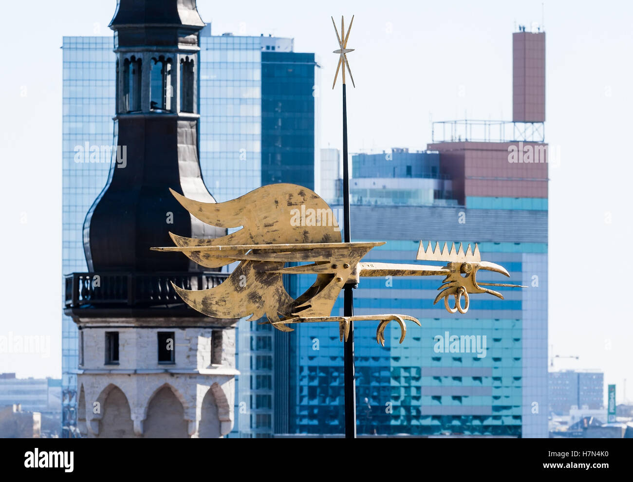 The Golden Cockerel - weathervane on the roof of the building Stock ...