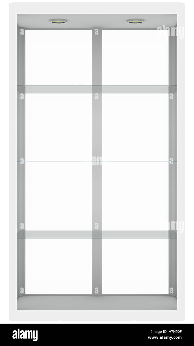 Empty glass showcase. Isolated on white Stock Photo - Alamy