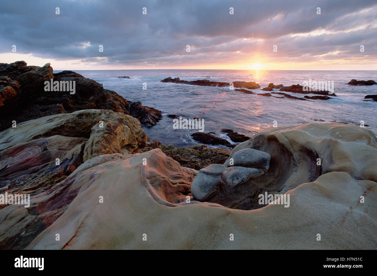 Sunset over Pacific Ocean, Point Lobos State Park, California Stock ...