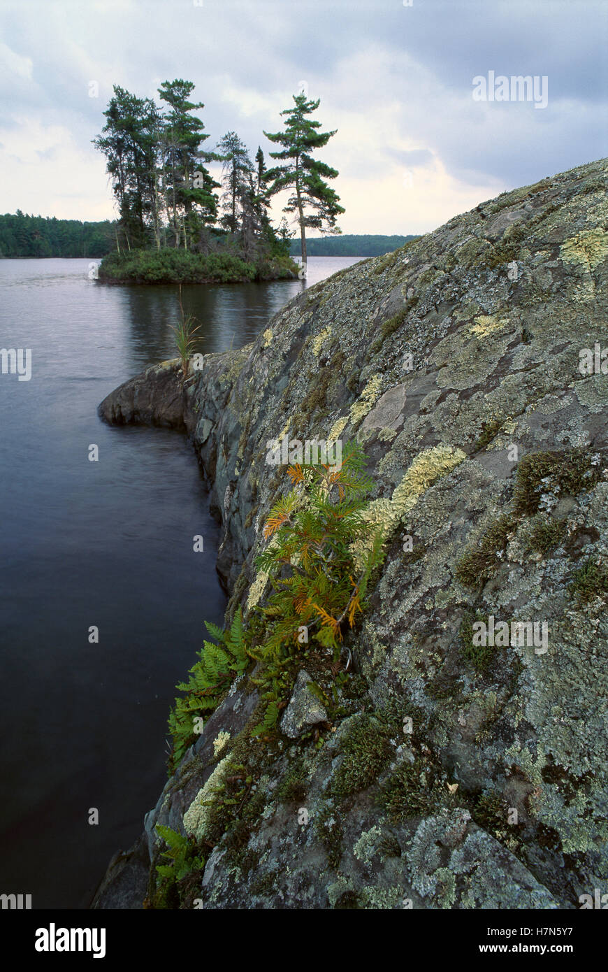 Granite outcropping and island, Boundary Waters Canoe Area Wilderness ...