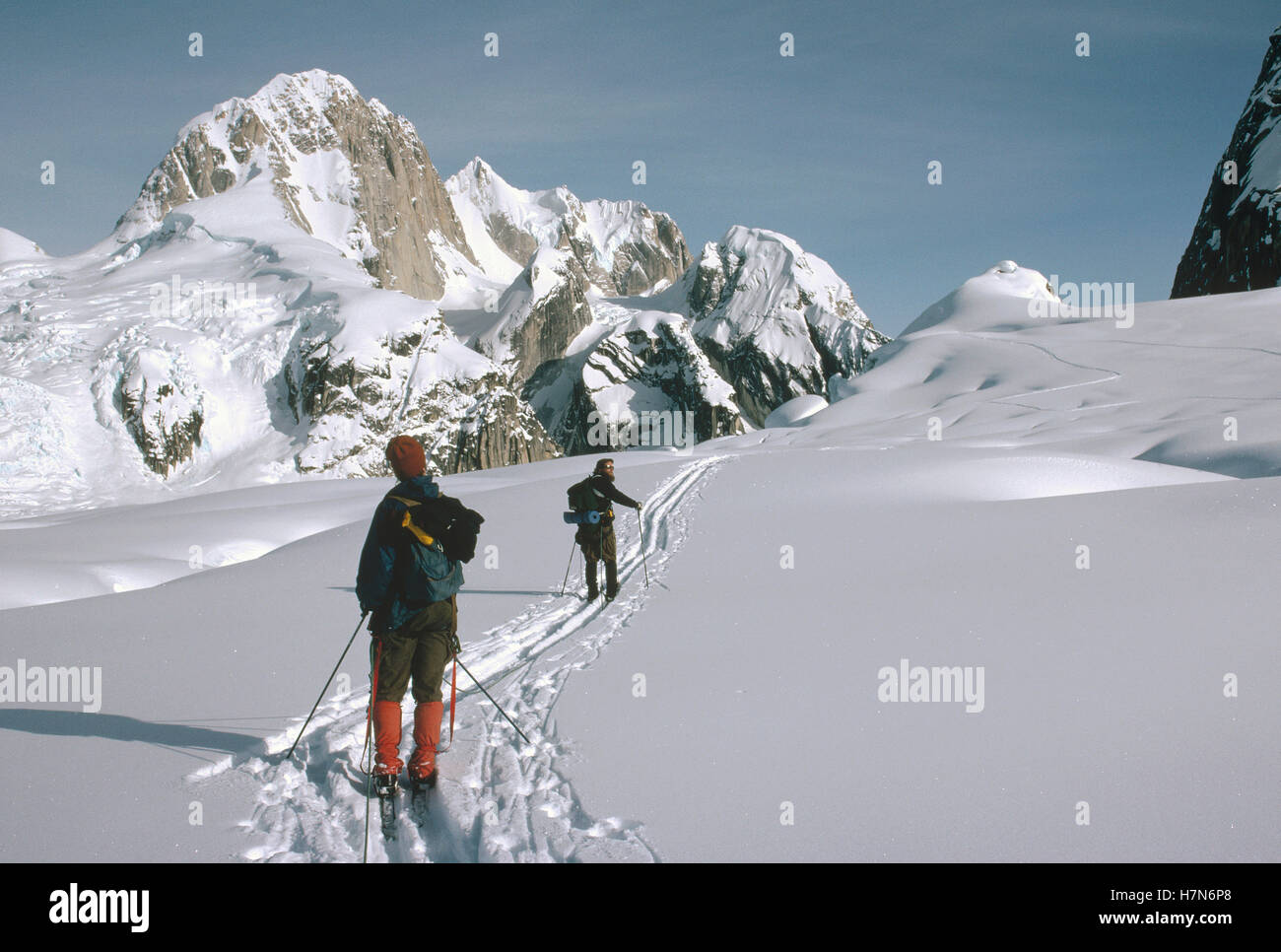 Two skiers on Ruth Glacier, Denali National Park and Preserve, Alaska ...