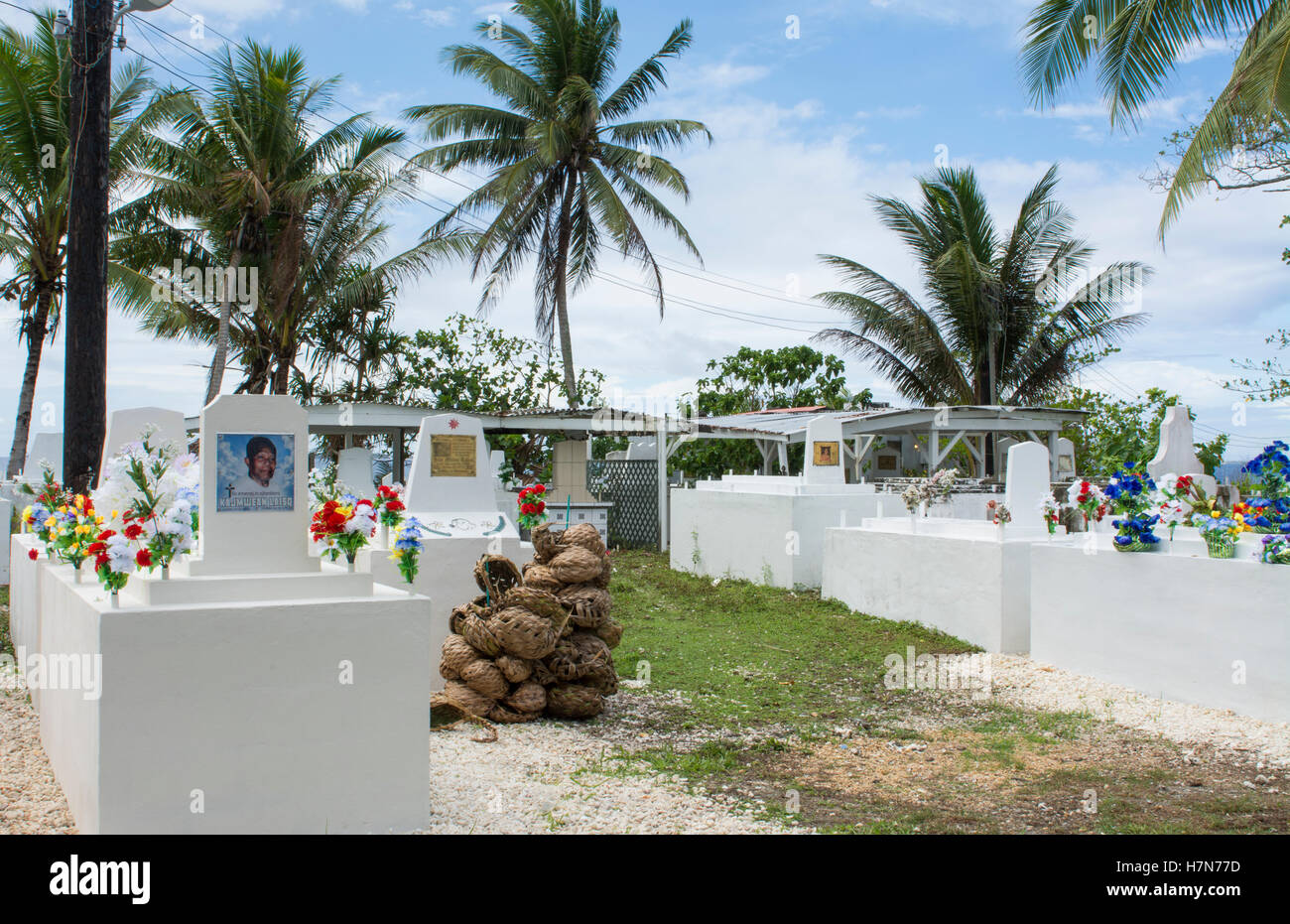 Majuro Marshall Islands unusual cemetery on beach with palm trees and ...