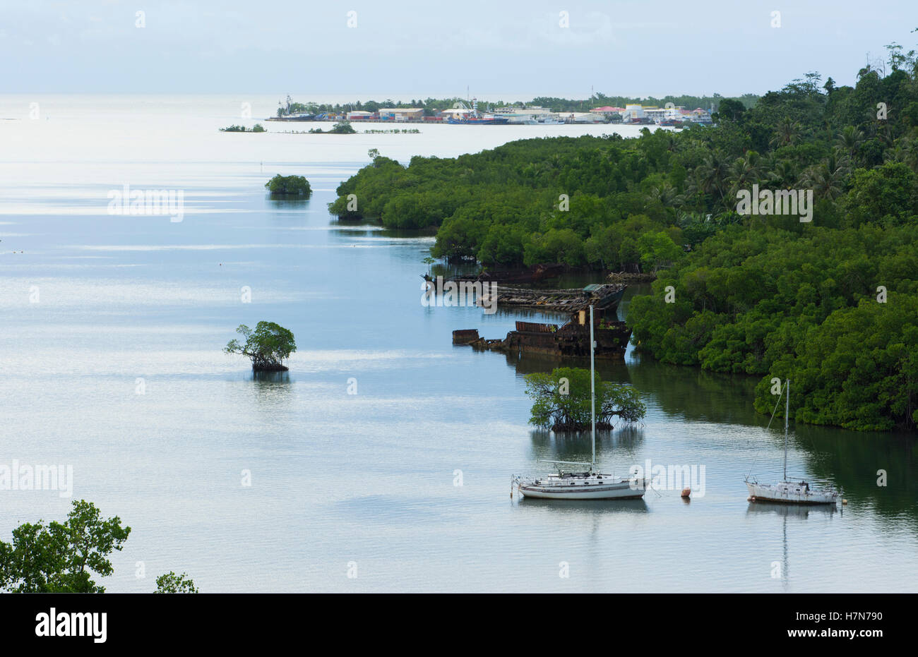 Pohnpei Micronesia boats on water in harbor by town Stock Photo - Alamy