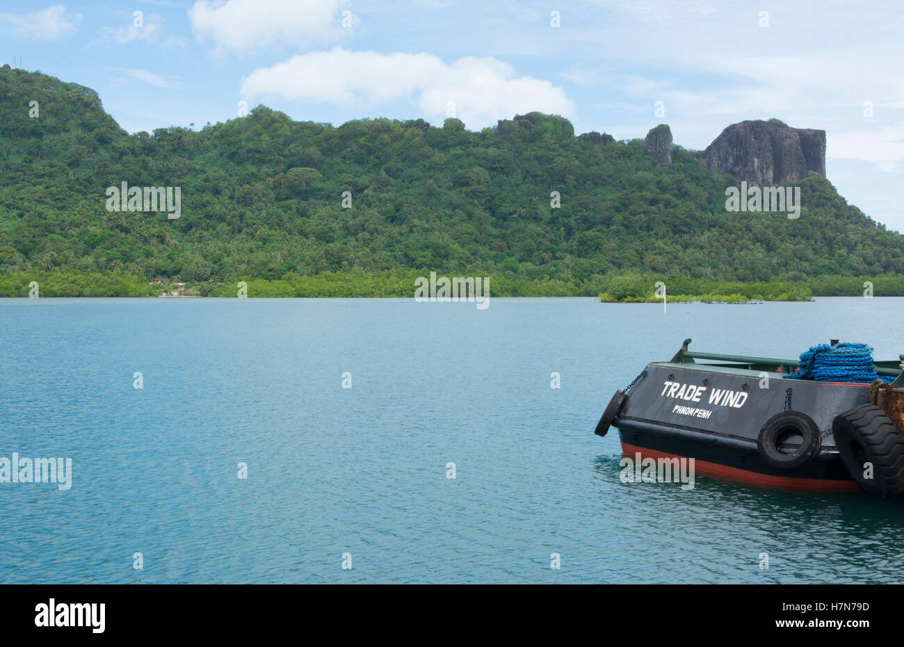 Pohnpei Micronesia old boat on harbor with scenic mountain and bay ...