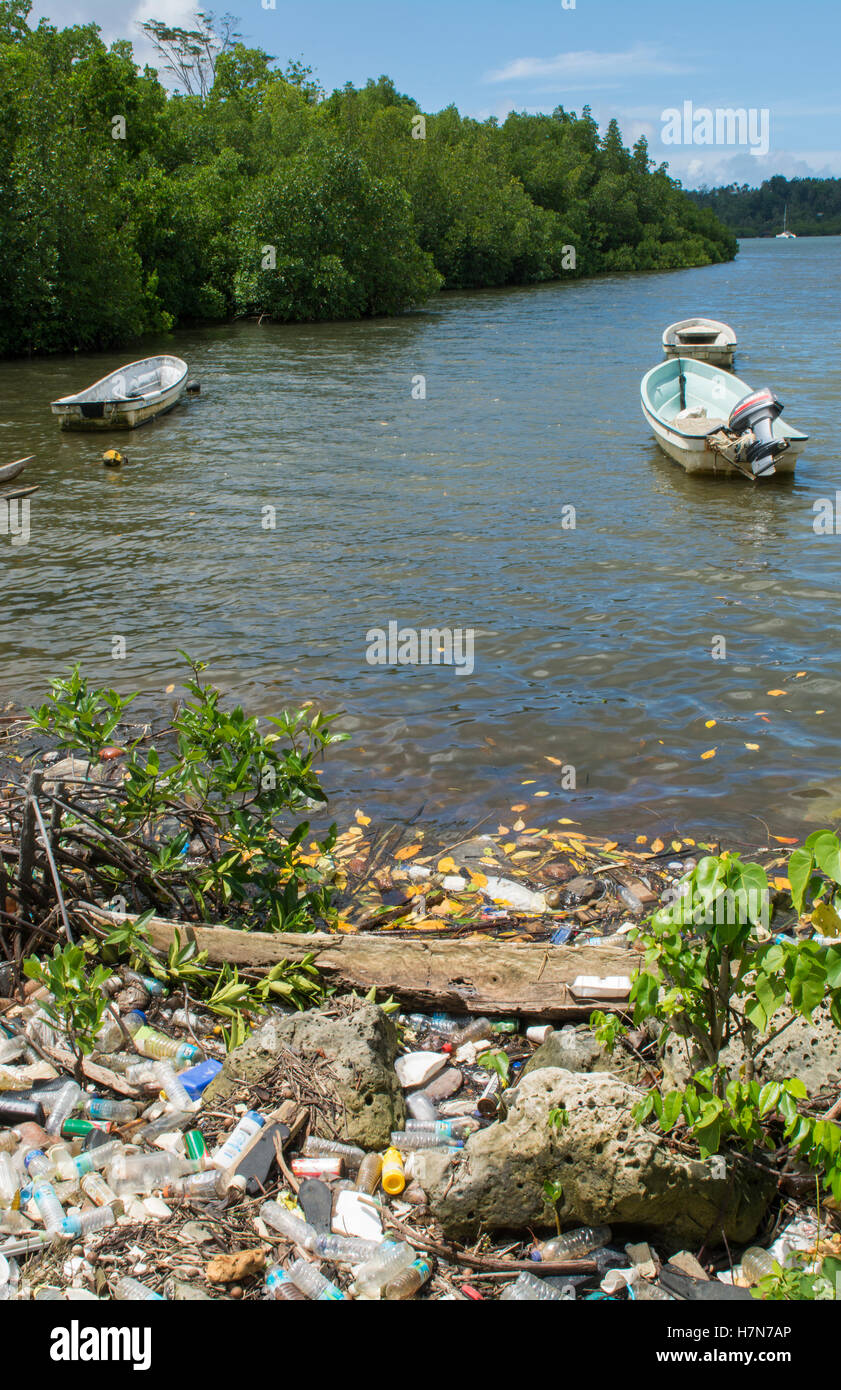 Pohnpei Micronesia horrible litter garbage next to boats on water at ...