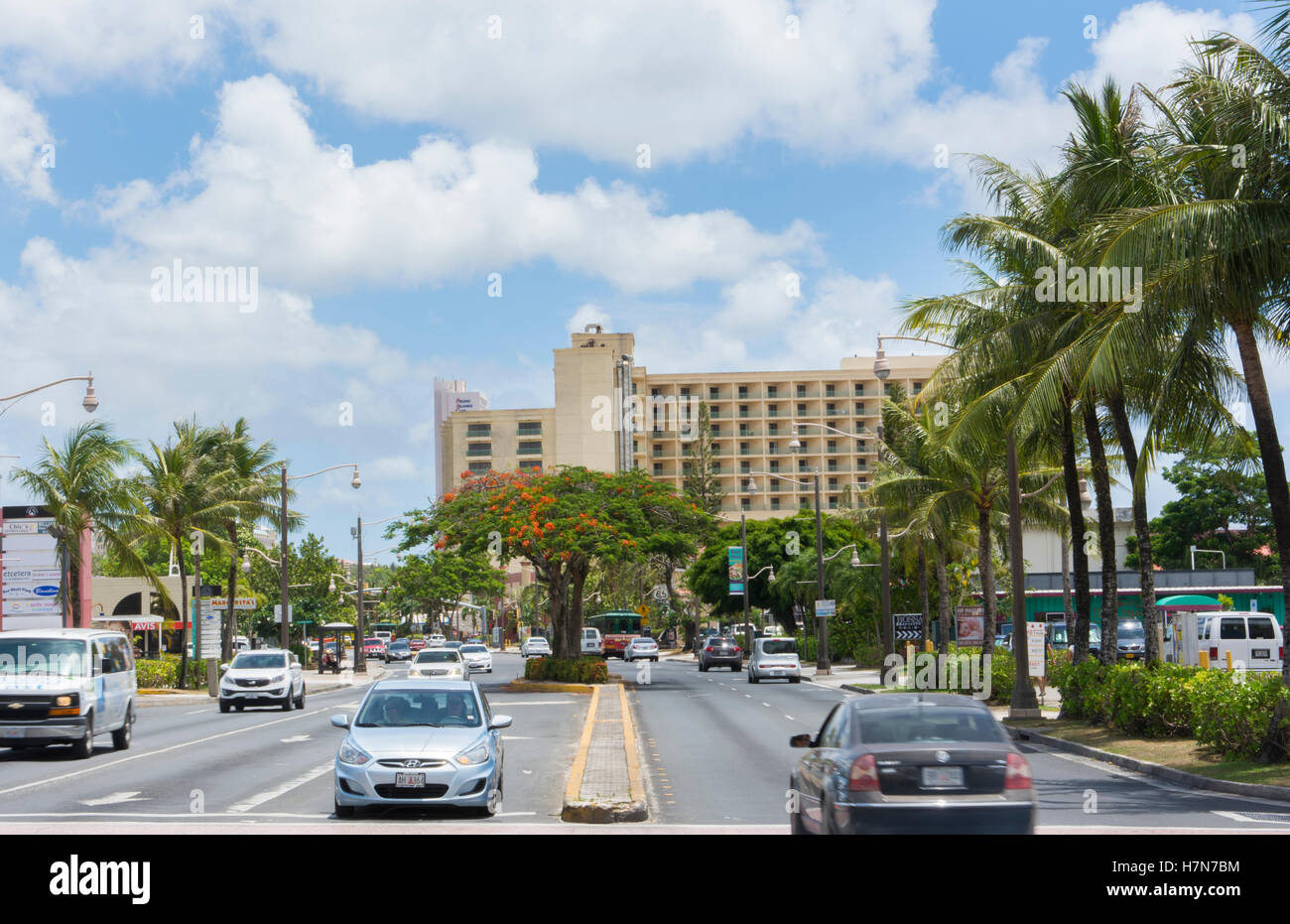 Guam USA Territory traffic on Main Street in Tumon Bay in tourist ...