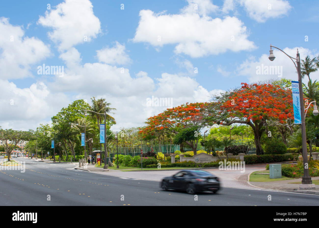 Guam USA Territory traffic on Main Street in Tumon Bay in tourist ...