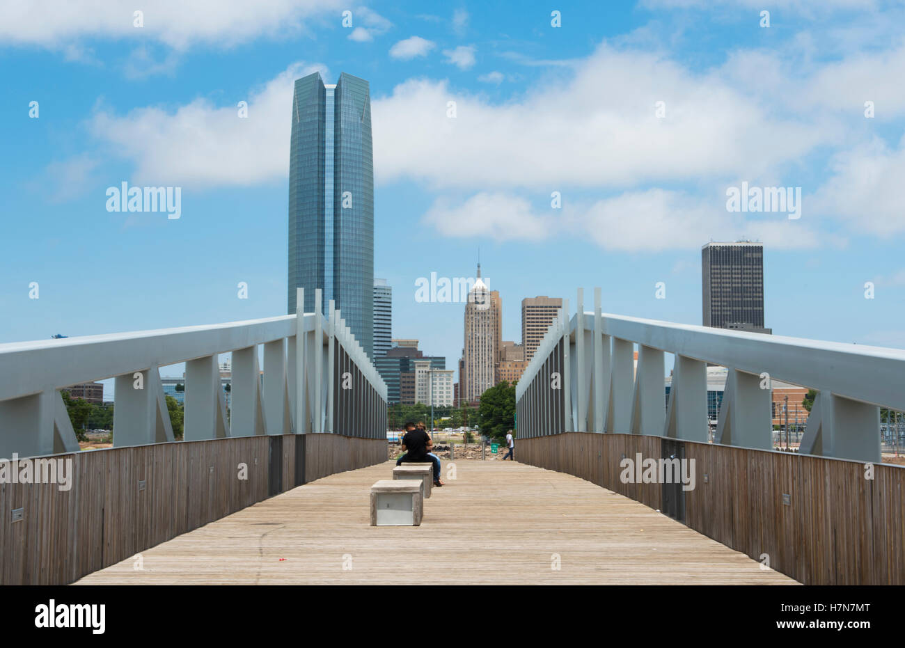 Oklahoma City Oklahoma OK, OKC, city skyline from Sky Dance Bridge over ...