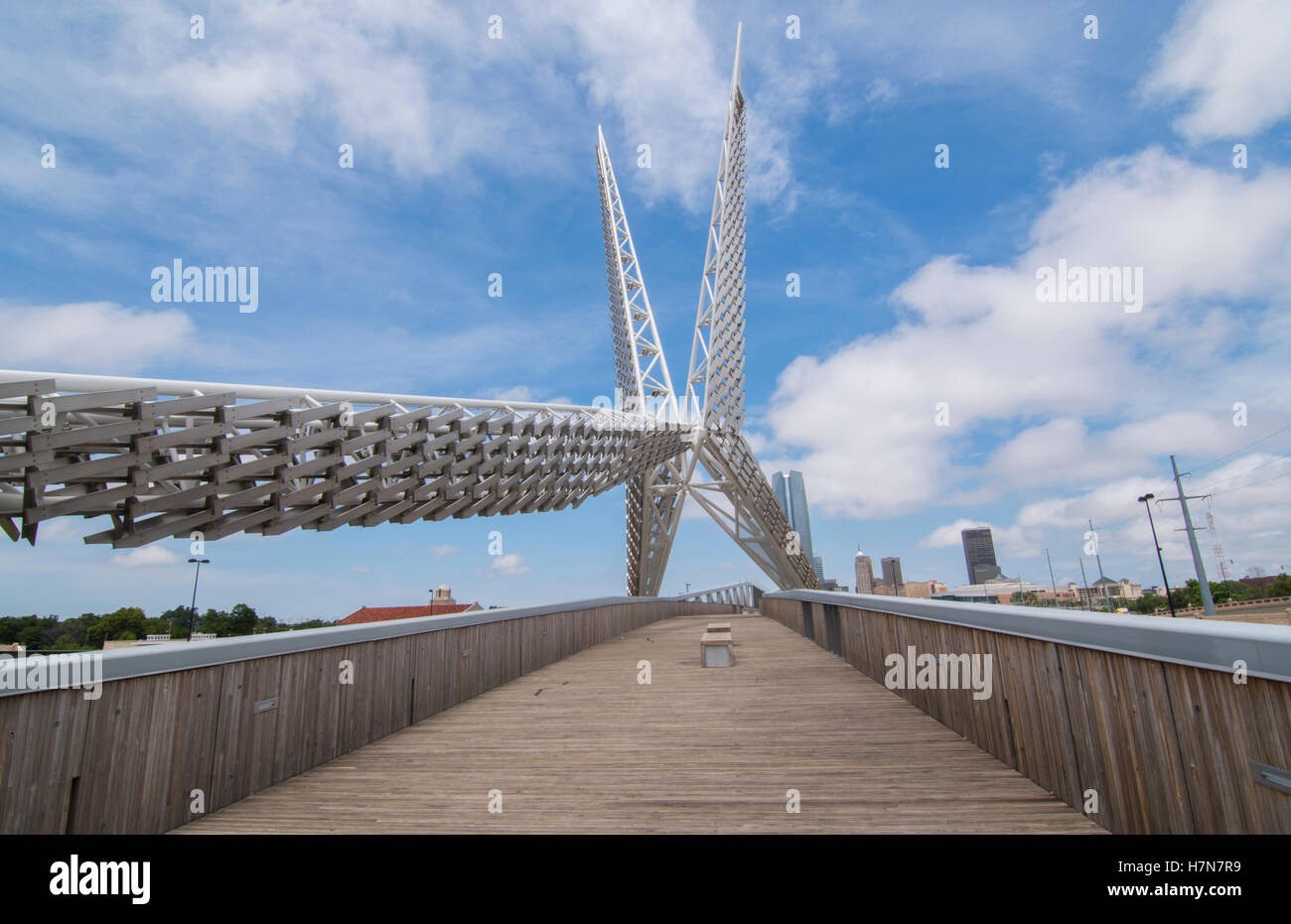 Oklahoma City Oklahoma OKC City scape and the new Sky Dance Bridge over ...