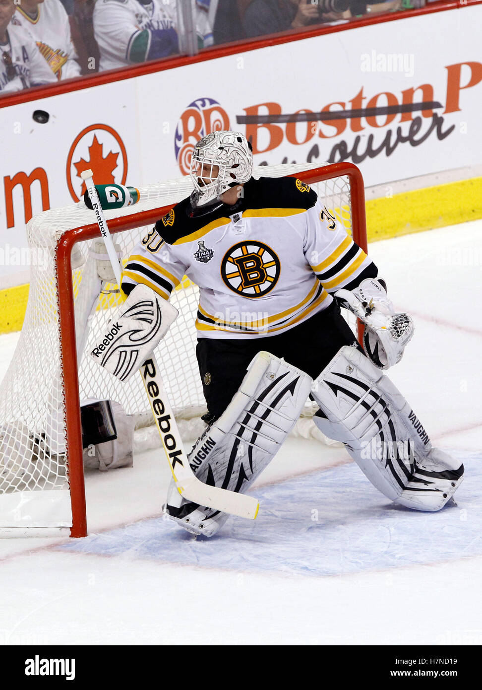 June 4, 2011; Vancouver, BC, CANADA; Boston Bruins goalie Tim Thomas ...