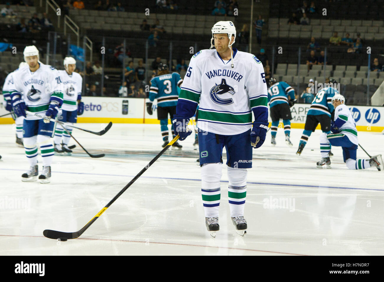 Sep 29, 2011; San Jose, CA, USA; Vancouver Canucks left wing Todd ...