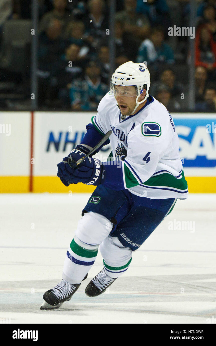 Sep 29, 2011; San Jose, CA, USA; Vancouver Canucks defenseman Keith ...