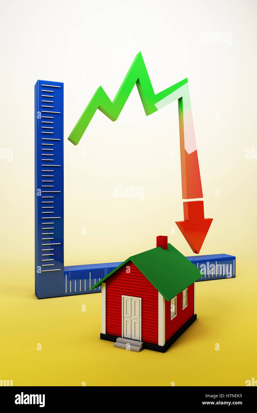 toy house and descending graph Stock Photo - Alamy