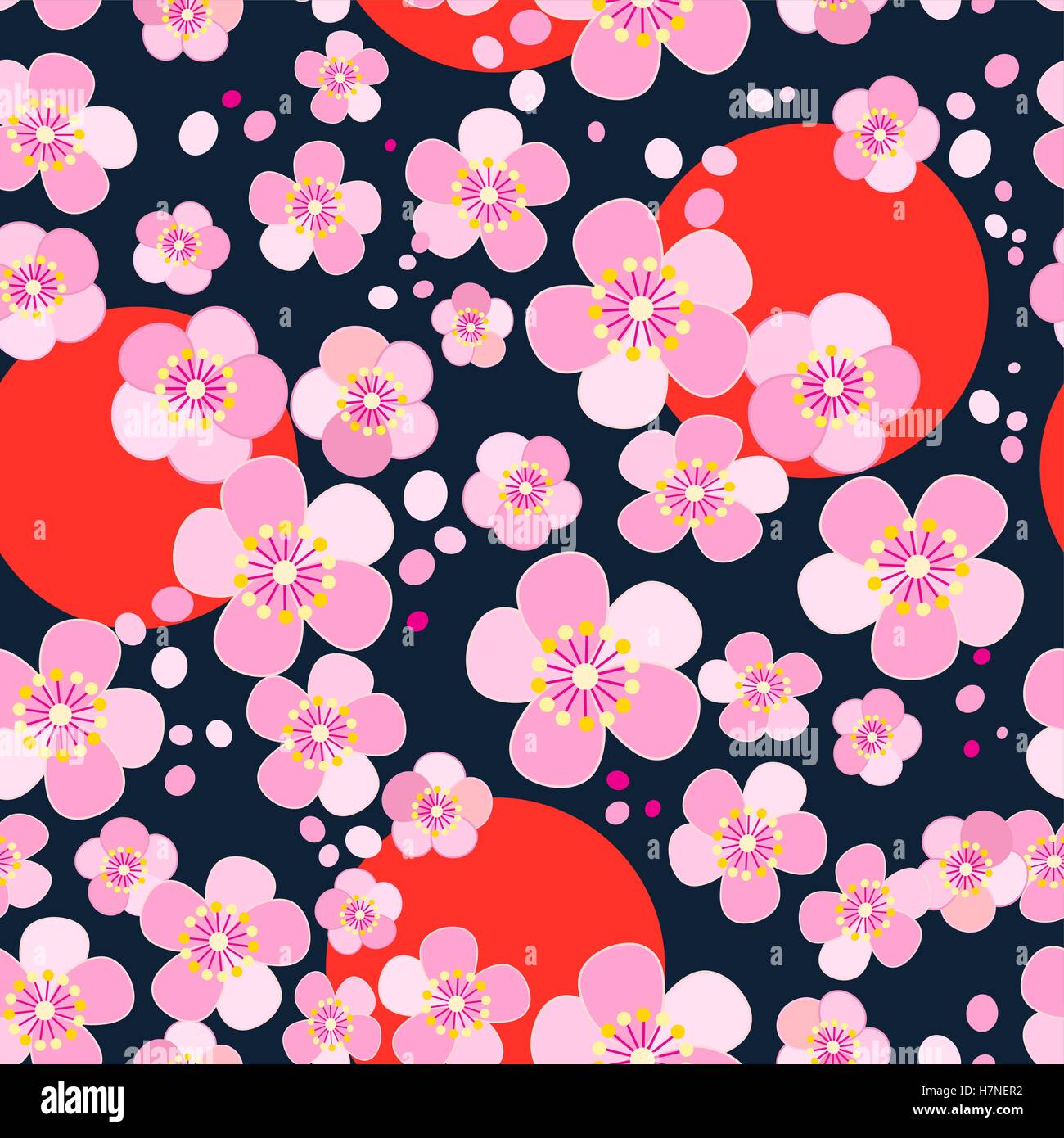 Japanese cherry blossoms pattern on a dark background Stock Vector ...