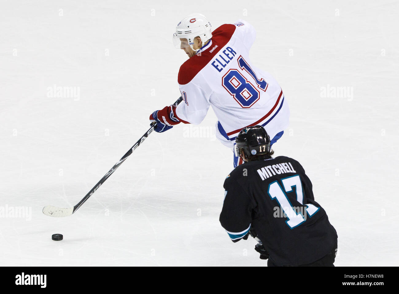 Dec 1, 2011; San Jose, CA, USA; Montreal Canadiens center Lars Eller ...