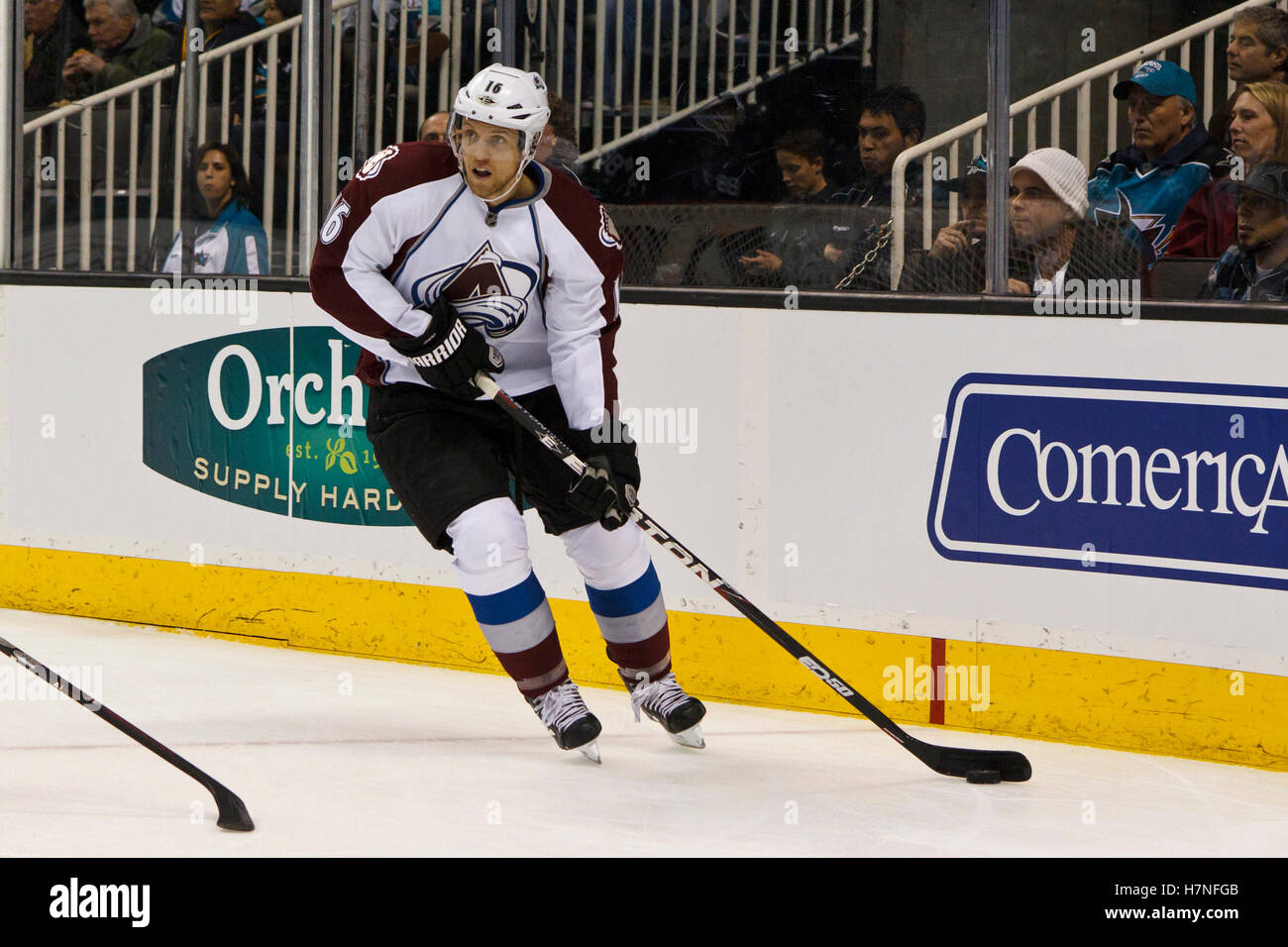 Dec 15, 2011; San Jose, CA, USA; Colorado Avalanche center Jay ...