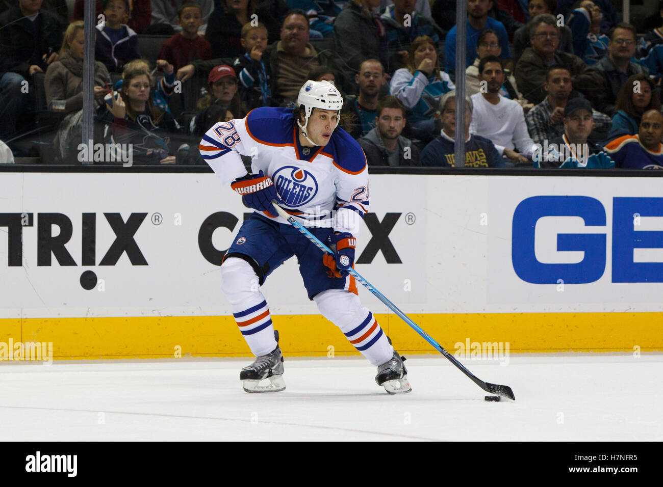 Dec 17, 2011; San Jose, CA, USA; Edmonton Oilers right wing Ryan Jones ...