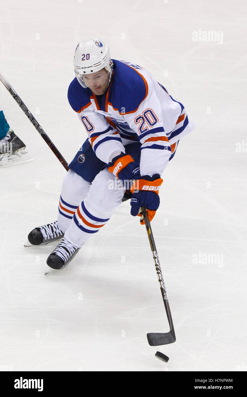 Dec 17, 2011; San Jose, CA, USA; Edmonton Oilers center Eric Belanger ...