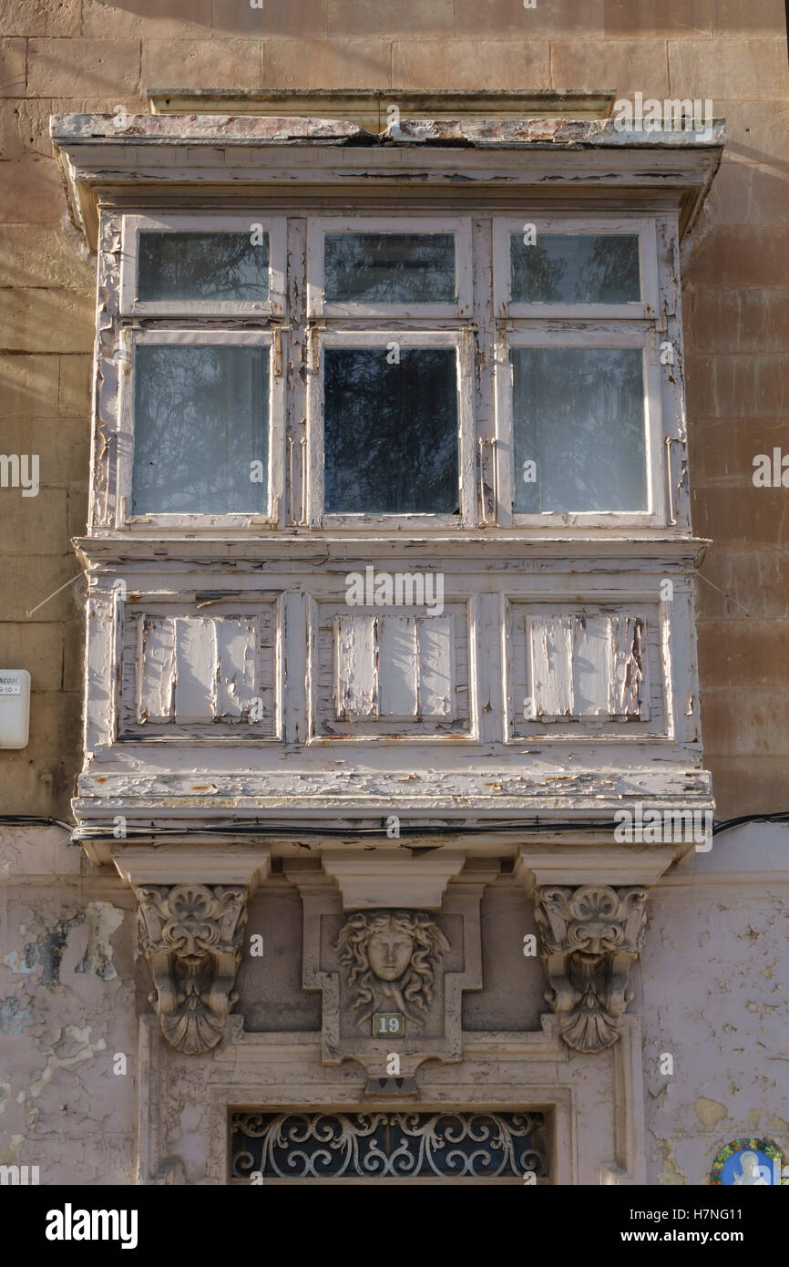 Valletta, walled capital city port of Malta. Old windows Stock Photo ...