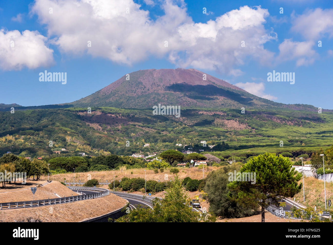 View of Mount Vesuvius located on the Gulf of Naples in Campania, Italy ...