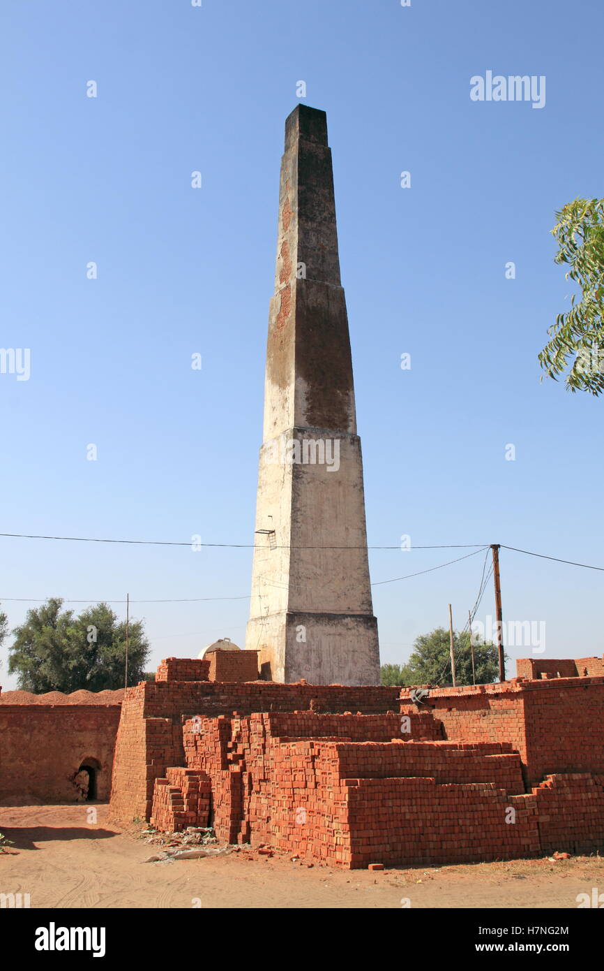 Brick-making kiln chimney near Pacheri, Rajasthan, India, Indian ...