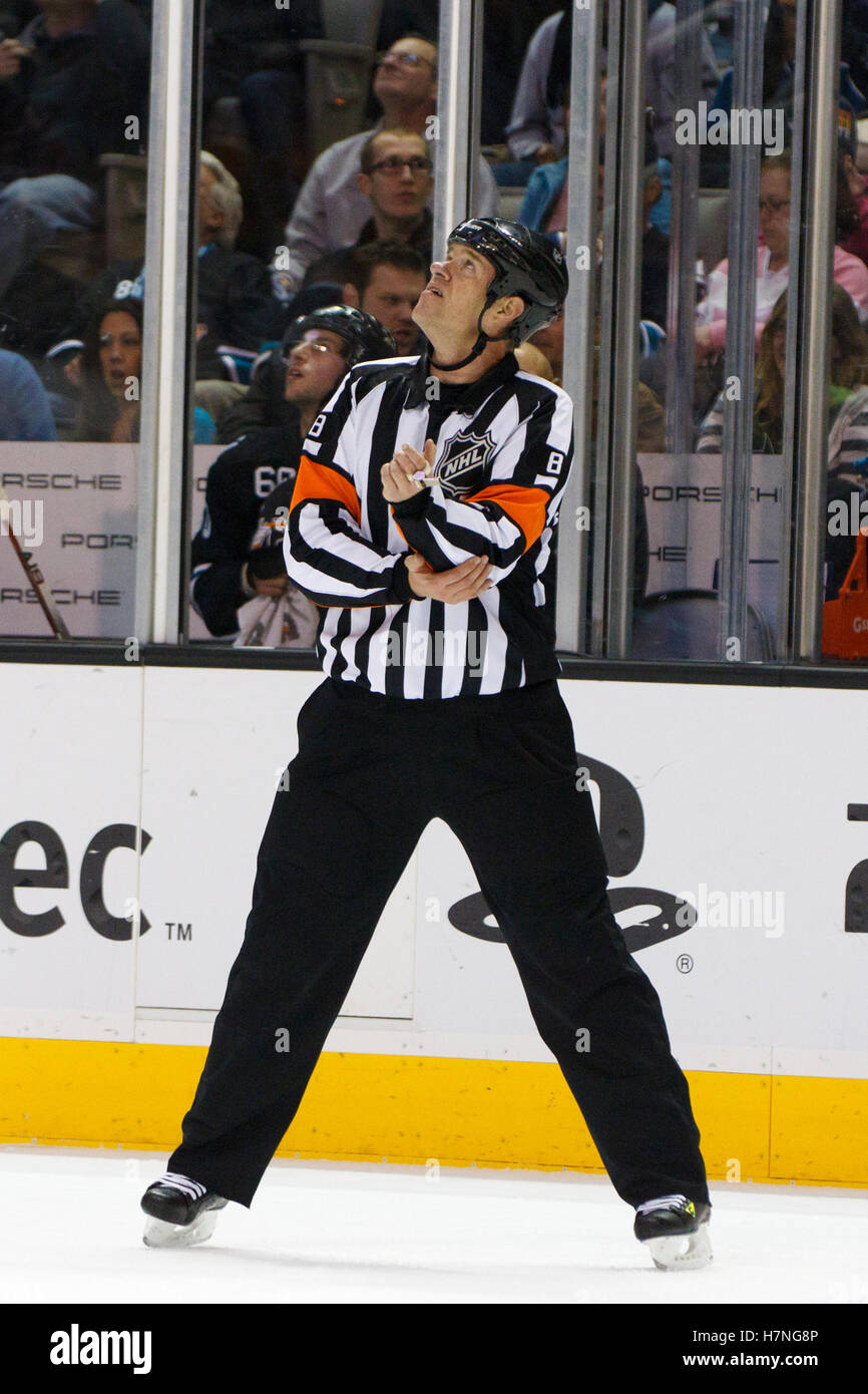 Dec 23, 2011; San Jose, CA, USA; NHL referee Dave Jackson (8) before a ...