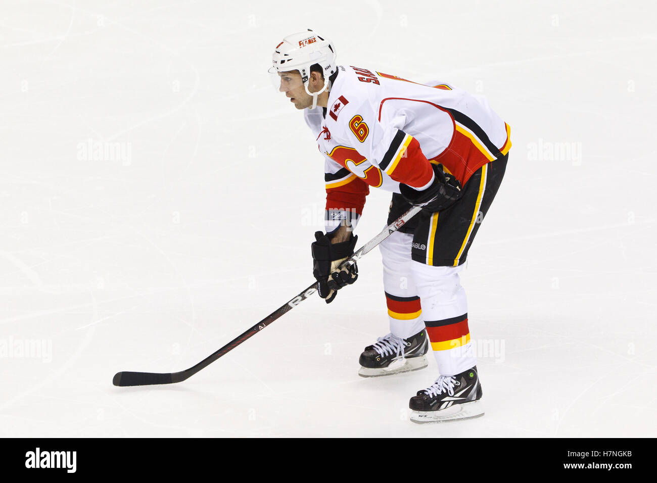 Jan 17, 2012; San Jose, CA, USA; Calgary Flames defenseman Cory Sarich ...