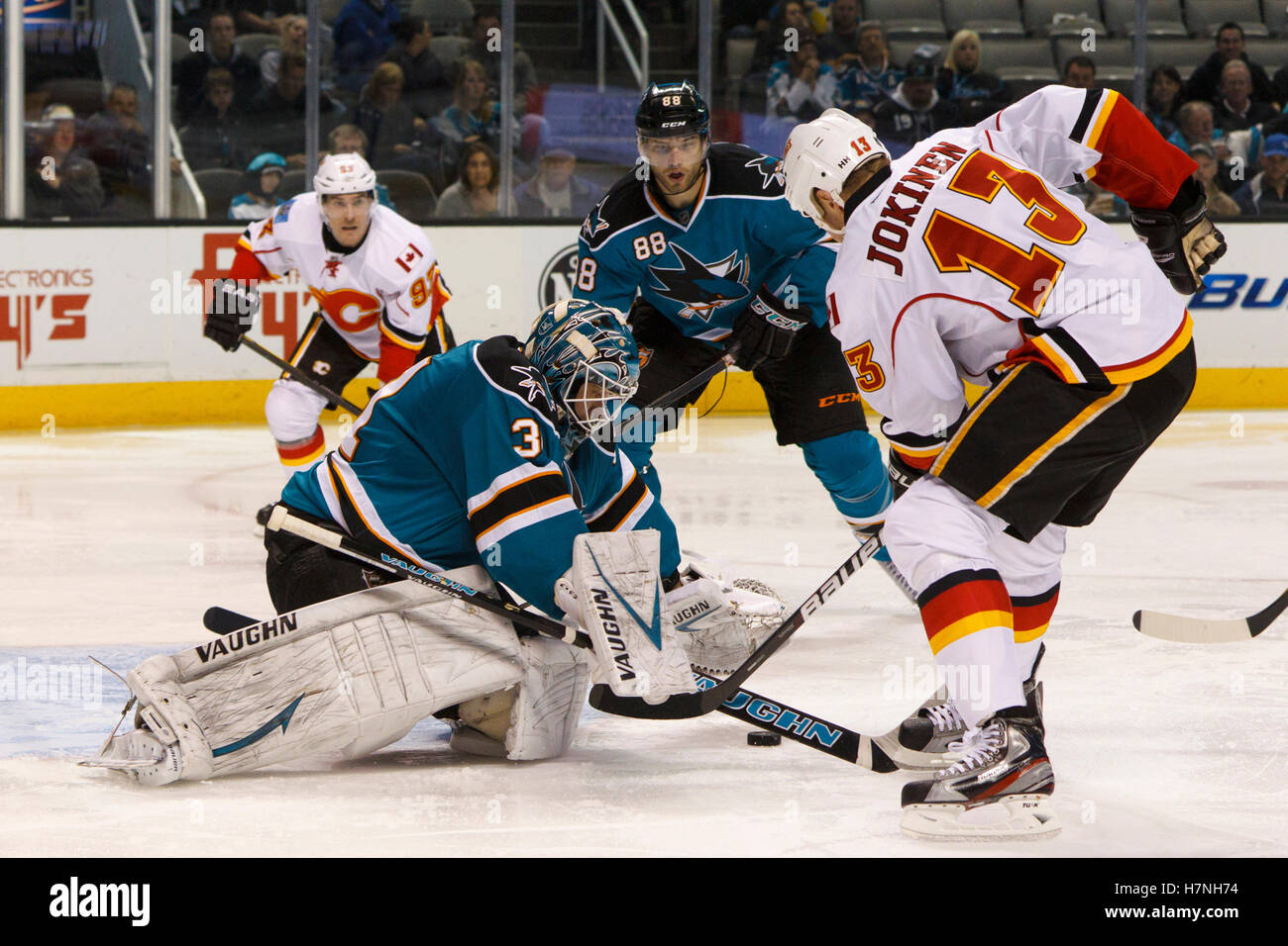 Feb 8, 2012; San Jose, CA, USA; San Jose Sharks goalie Antti Niemi (31 ...