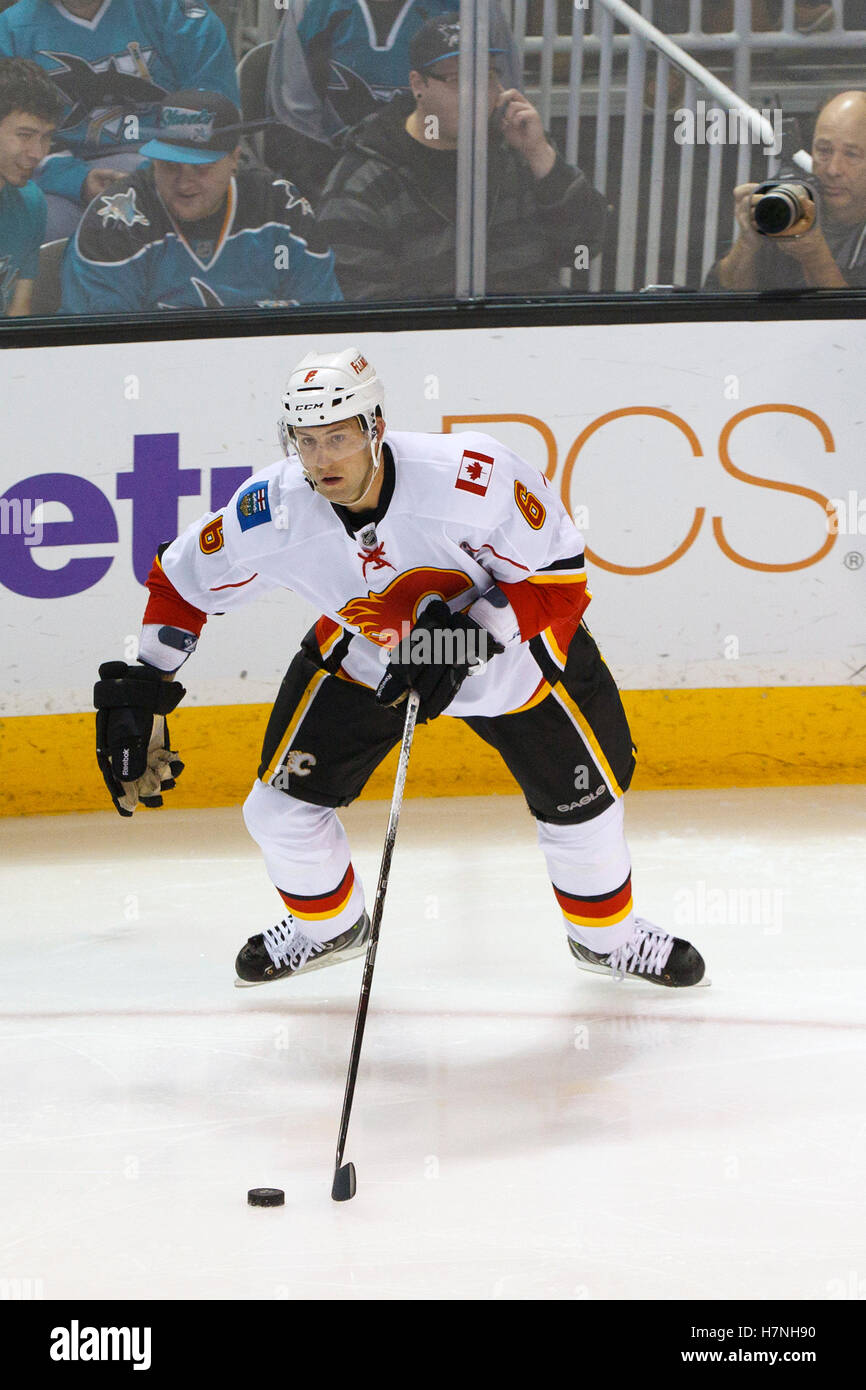 Feb 8, 2012; San Jose, CA, USA; Calgary Flames defenseman Cory Sarich ...