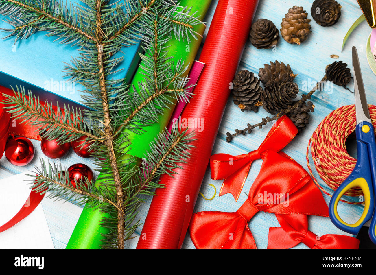 materials for handmade christmas decoration Stock Photo - Alamy