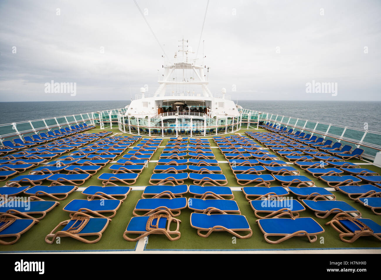 Empty sun-deck ofP&O Cruise Ship Azura as its cruises the northern ...