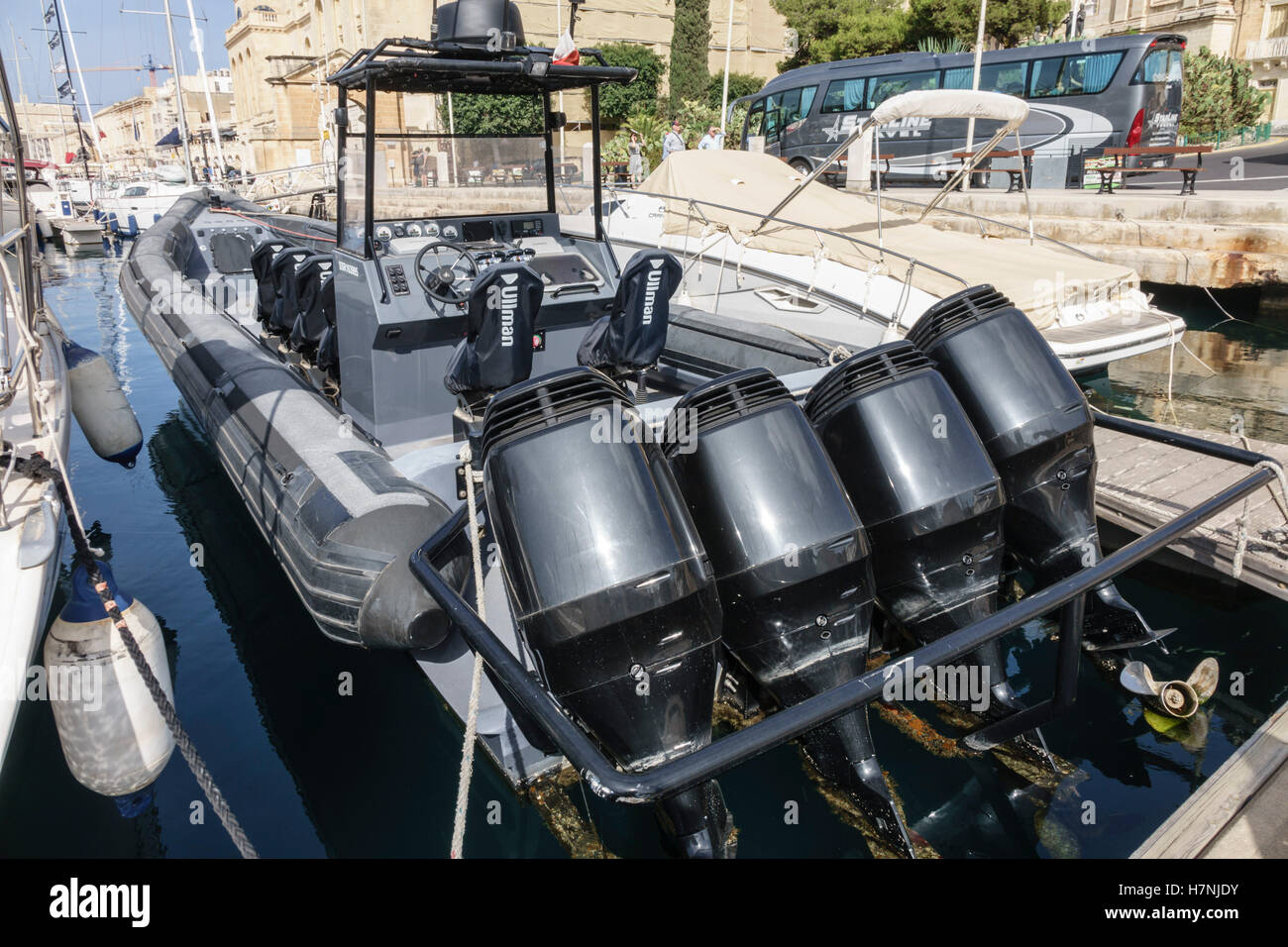 Malta- the Grand Harbour, Valletta. High speed RIN four-engine ...