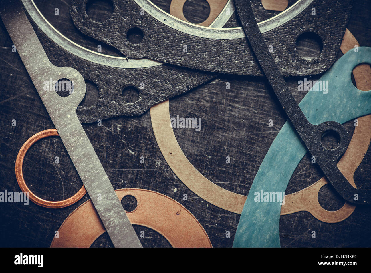 Close up shot of various engine gaskets Stock Photo - Alamy