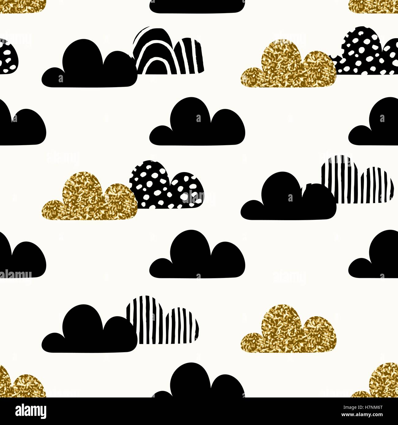 Seamless repeating pattern with textured gold glitter and black cloud ...