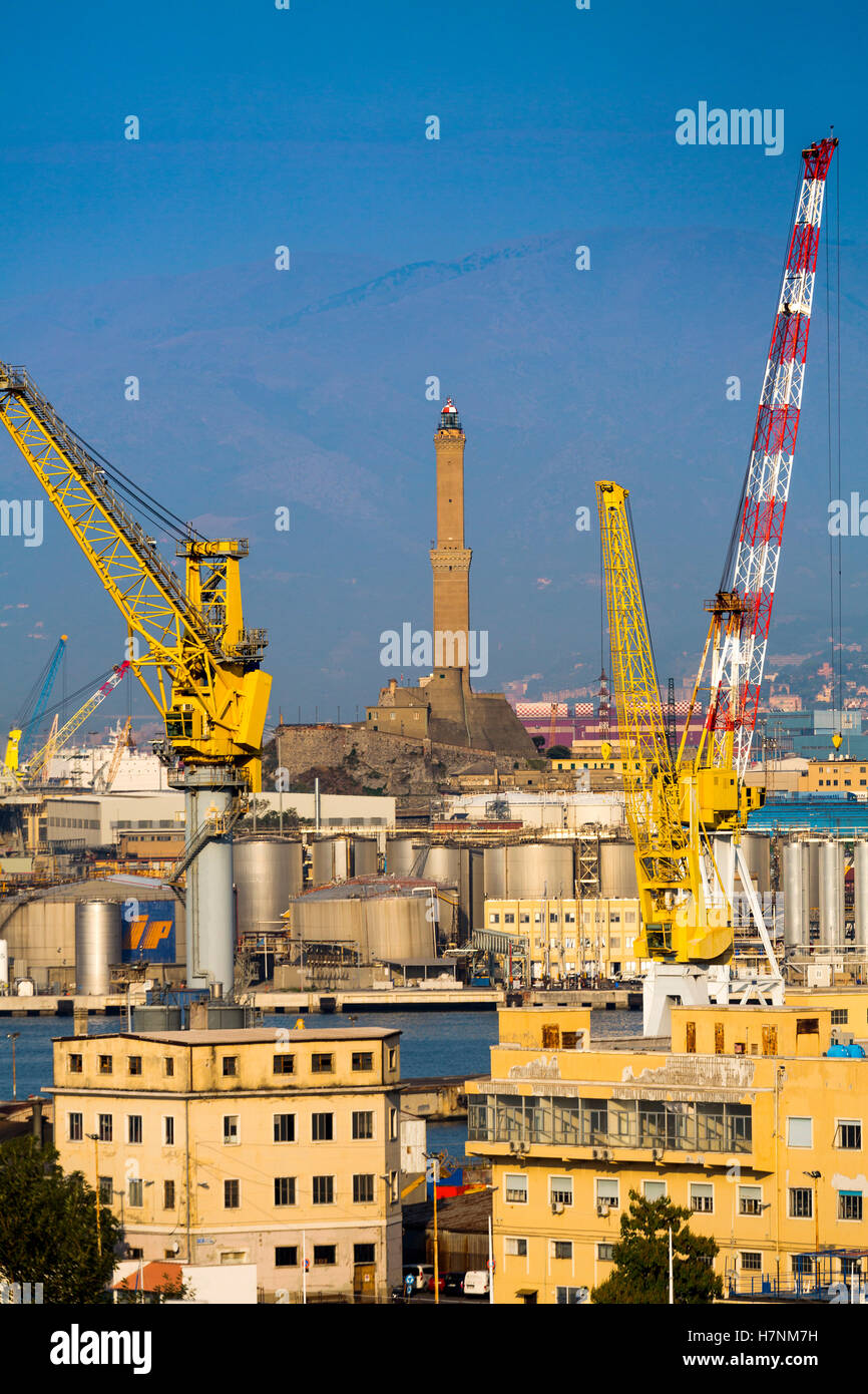 The harbour and La Lanterna the Lighthouse of the city of Genoa ...
