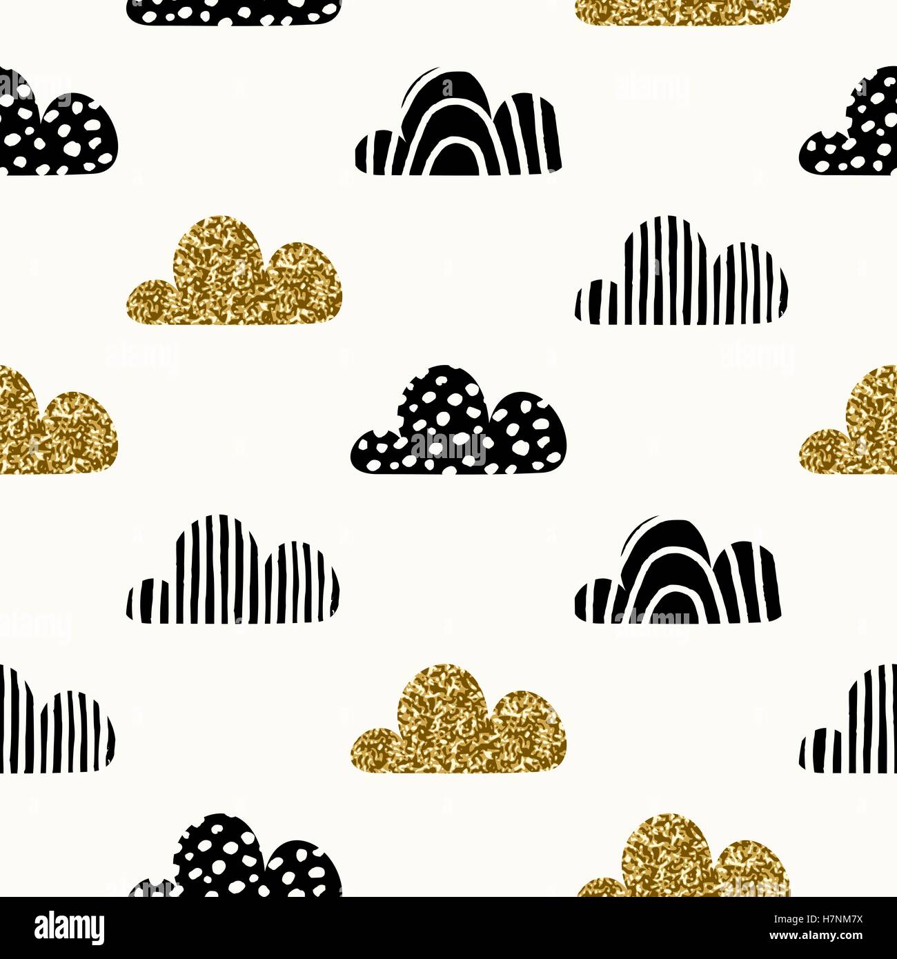 Seamless repeating pattern with textured gold glitter and black cloud ...