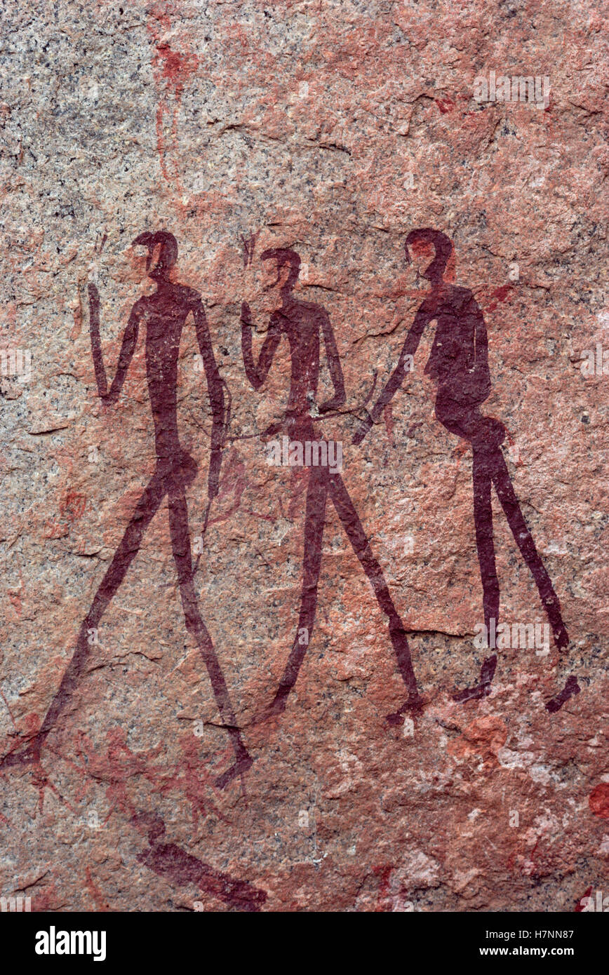 Cave art depicting hunters, Namibia Stock Photo - Alamy
