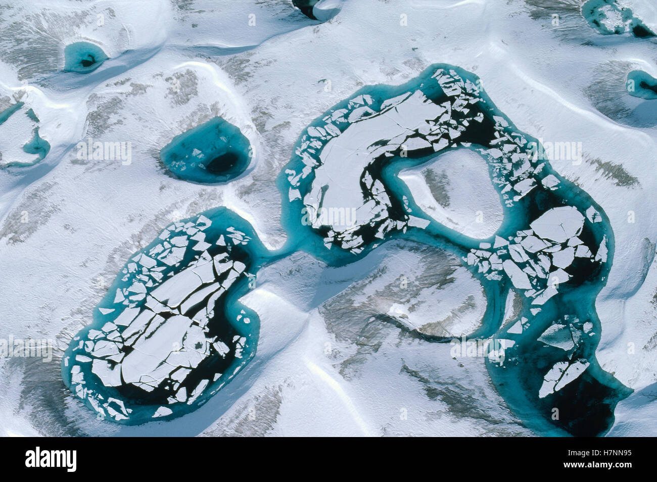 Blue ice pools in arctic icefield, Ellesmere Island, Nunavut, Canada ...