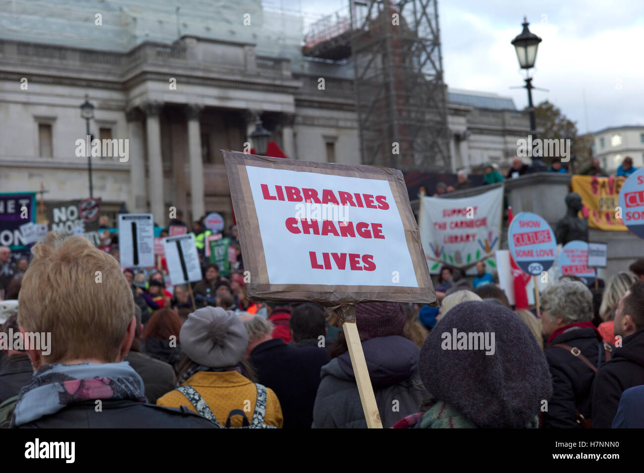 Save our Libraries demonstration in London Trafalgar Square Stock Photo ...