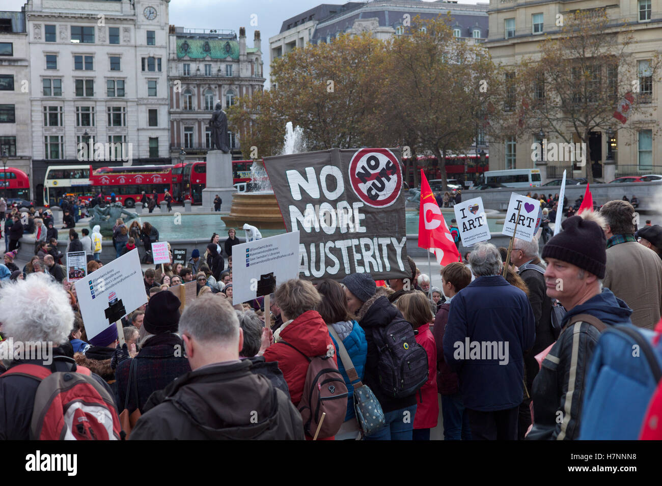 Save our Libraries demonstration in London Trafalgar Square Stock Photo ...